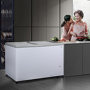 Generic 16 Cu.Ft Commercial Chest Freezer with LED Light,Temp Rang -8°F and 0°F,Glass Top Display Chest Freezer with 6 Removable Wire Baskets,Sliding Lids, Lock,Caster Wheels, FDF16CF-ST