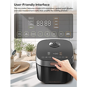 Offacy Rice Cooker Maker 8 Cup Uncooked 8 Preset Programs, Smart Fuzzy Logic, Large Stainless Steel Steamer, Friendly Touch Panel and LED HD Display, Auto Keep Warm, Quick Cook, Black