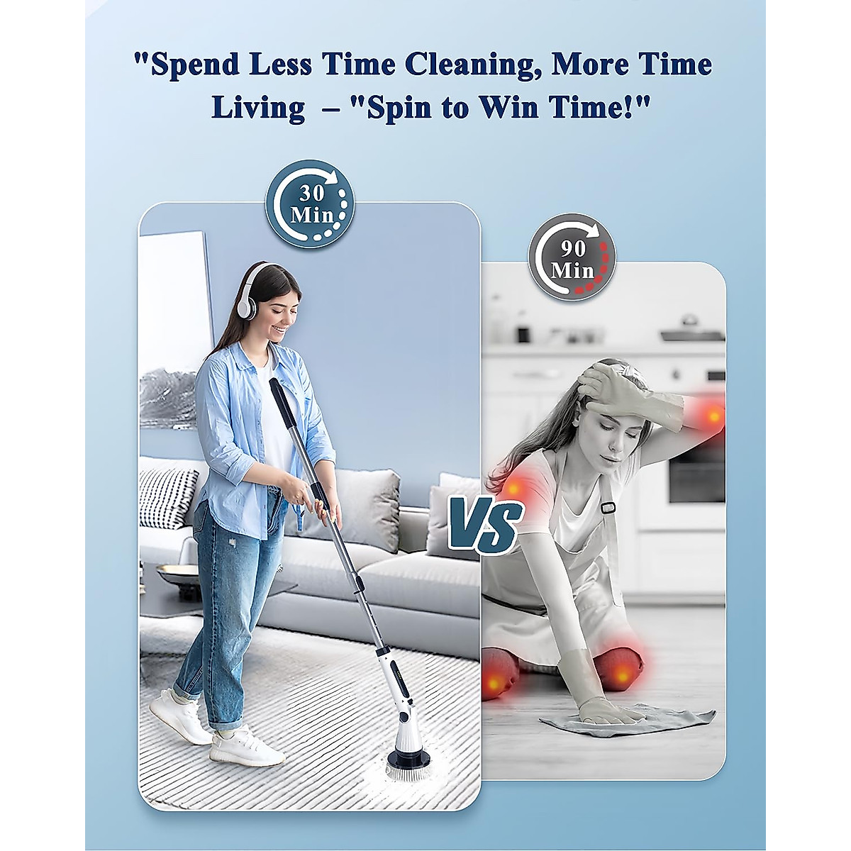 LOSUY Electric Spin Scrubber, 2024 New Cordless Cleaning Brush with 8 Replaceable Brush Heads, 2 Adjustable Speeds and 3 Extension Handle, Power Shower Scrubber for Bathroom, Floor, Tile, Tub