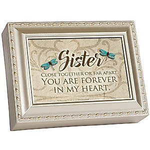 Cottage Garden Sister Together Far Apart Silvertone Rope Trim Jewelry Music Box Plays Wind Beneath My Wings