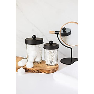 Jarmazing Products Ball Mason Jar Bathroom Gift Set (4 pcs) - Lotion/Soap Dispenser, Toothbrush Holder, Q-Tip Storage Jars - Farmhouse Home Decor for Vanity Organization - Luxury Accessories - Black