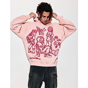 Vamtac Mens Graphic Hoodies Y2k Cute Pullover Oversized Fashion Streetwear Casual Hooded Sweatshirt Unisex Tops Pink S