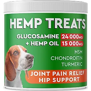 PAWFECTCHEW Hemp + Glucosamine Treats for Dogs - Made in USA Hip & Joint Supplement w/Hemp Oil Chondroitin MSM Turmeric - Natural Pain Relief - All Breeds Sizes - 120 Soft Chews
