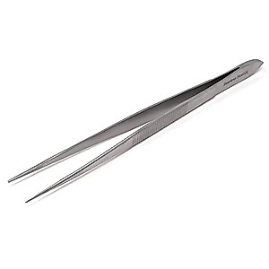 Professional Stainless Steel Tweezers 6" with Fine Serreted Precision Straight Tips for Facial Hair, Splinter and Ingrown Hair Removal Used by Women & Men
