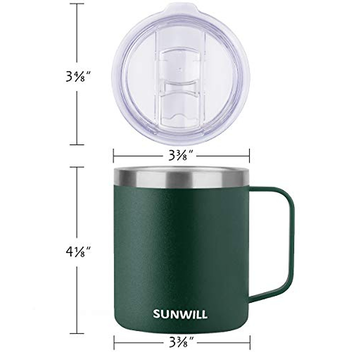 SUNWILL Coffee Mug with Handle, 14oz Insulated Stainless Steel Reusable Coffee Cup, Double Wall Coffee Travel Mug, Powder Coated Forest Green