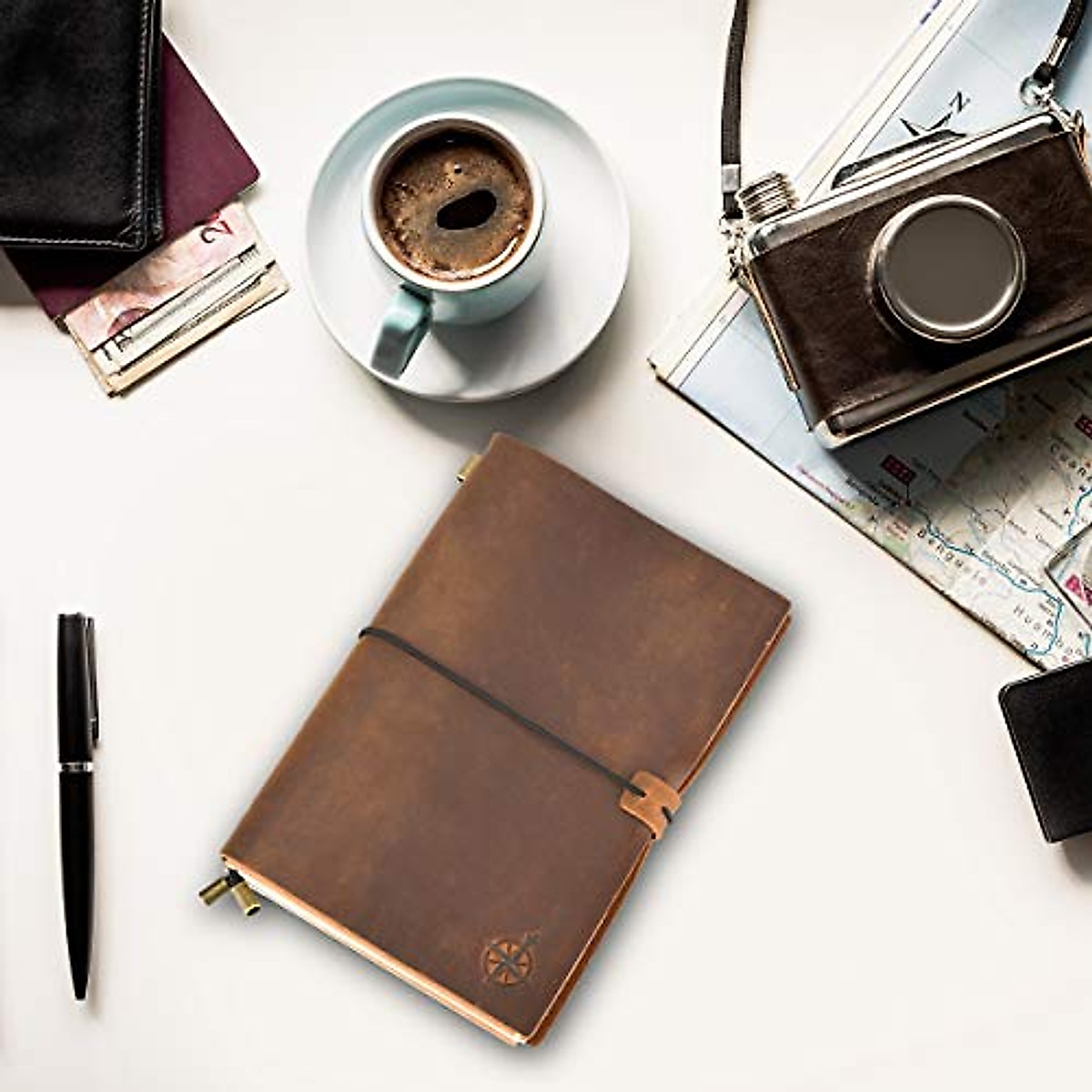 WANDERINGS A5 Leather Travelers Notebook A5 Refillable Travelers Journal, Hand-Crafted Genuine Leather - Perfect for Writing, Poets, Travelers, as a Diary - Blank Inserts - 22 x 15cm, 8.5x6 (A5)