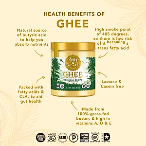 4th & Heart Original Grass-Fed Ghee, 16 Ounce, Keto, Pasture Raised, Non-GMO, Lactose and Casein Free, Certified Paleo