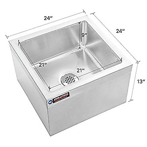 DuraSteel Stainless Steel Floor Mount Mop Sink/Basin with Sink Drainage/Strainer - NSF Certified - 24" W x 24" L x 13" H (Commercial kitchen, Restaurant, Business, Garages, Basements)