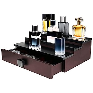 Montex Cologne Organizer For Men 3 Tier Wooden Perfume Organizer with Drawer and Secret Storage, Extra Space for Necklace, Bracelet and Ring, Great Gift for Men