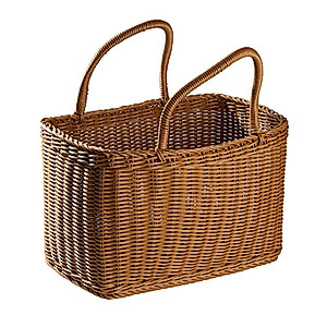 Cabilock 1pc Woven Basket Storage Bins with Lids Round Laundry Basket Tote with Wheels Wicker Baskets for Storage Woven Magazine Basket Tote Bags Boy Summer Convenience Bag Plastic Shopping