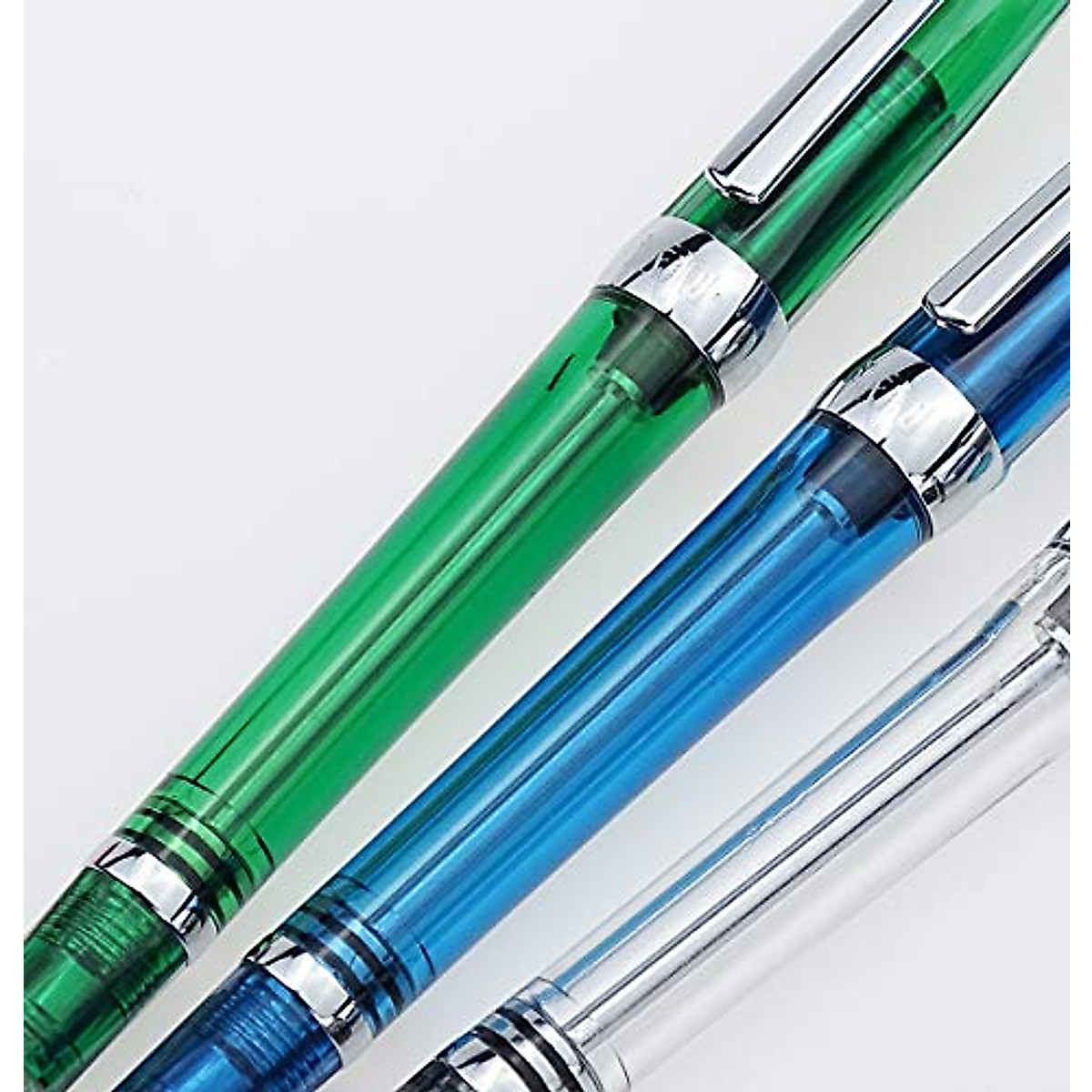 Lanxivi Set of 3 Piston Vaccum Fountain Pen Extra Fine Nib, 013 Series (Blue, Green and Clear Transparent) by Paili