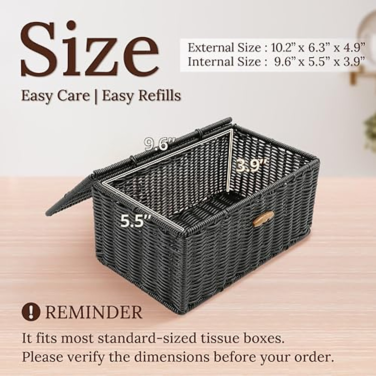 WeeNest Tissue Box Cover Rectangular, Tissue Box Cover Farmhouse, Boho Tissue Box Cover, Container Tissue Box Cover, Wicker Tissue Box Cover, Tissue Box Cover Rectangle, Resin Wicker, Black