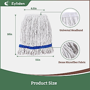 Eyliden 3 Pack Mop Heads Replacement, Universal Commercial Mops for Floor Cleaning, Looped-End Cotton Mop Head Refills for Multi-Surface, Home Industrial Wood Tile