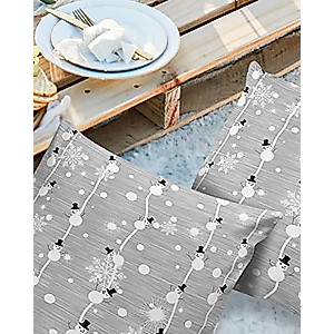 Christmas Outdoor Pillow Covers Snowman Snowflake Waterproof Lumbar Pillowcases Set of 2 Chritsmas Lights Grey Background Decorative Patio Furniture Pillows 16x16 inch x 2pcs