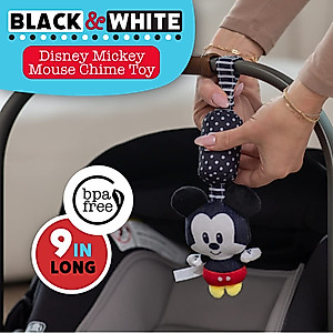 KIDS PREFERRED Disney Baby Mickey Mouse Chime Toy, High Contrast Crinkle Plush, Boys and Girls Ages 0+, Stroller On The Go Activity Toy (81248),9 inches
