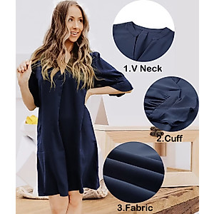 QACOHU Summer Dresses for Women 2025 Ruffle Sleeves Split V-Neck Straight Fit Solid Color Slim Dress Blue M