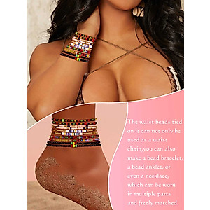 ELABEST 50inch Plus Size African Waist Beads Belly Chain Non-Stretching Tie-on Bead Body Jewelry Accessories for Women and Girls (5)