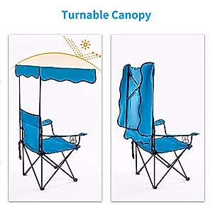 Lamberia Outdoor Camping Chair, Beach Chair with Canopy Shade, Portable & Folding Camping Chair with Shade Canopy, Heavy Duty Canopy Chair with Durable Folding Seat w/Cup Holder and Carry Bag…