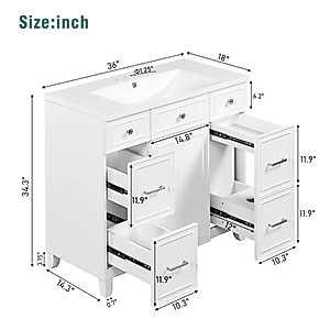 Merax 36" Bathroom Vanity with Soft Closing Door, Combo Stand Storage Cabinet Set and Square Resin Sink Top, White