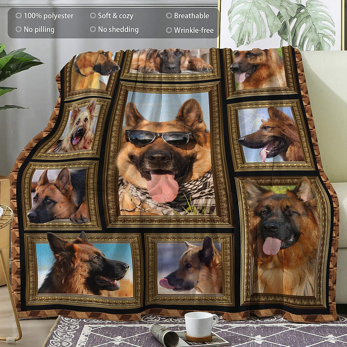 German Shepherd ​Blanket - Fleece Throw Blanket for Couch Super Soft Cozy Bed Blanket Lightweight Plush Fuzzy Lap Blankets and Throws for Sofa, 50 x 60 Inch, Gift for Dog Lover