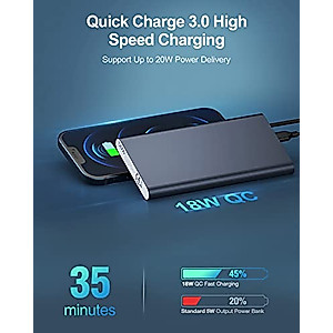 EnergyCell Pilot 5GS Portable Charger,20W PD&QC 3.0 USB-C Fast Charging Power Bank,12000mAh 18W Input Battery Pack Compatible with iPhone 12/X Samsung S20 and More - Navy Blue