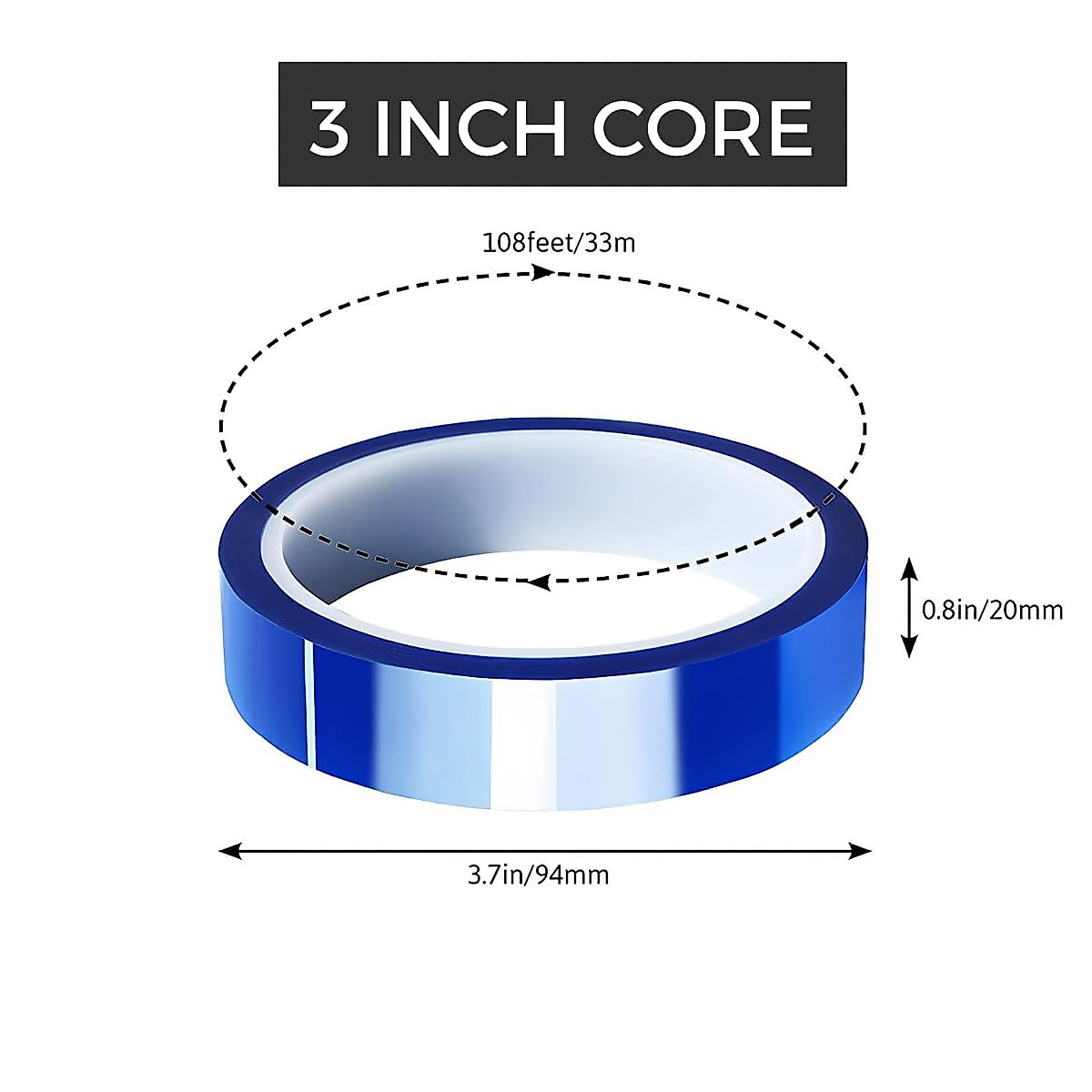 echomerx 20mm x 33m (108 ft) Blue Heat Resistant Tape - 3" Core | No Residue Heat Transfer Tape for Sublimation & Crafts | Ideal for Heat Press - 3-Pack