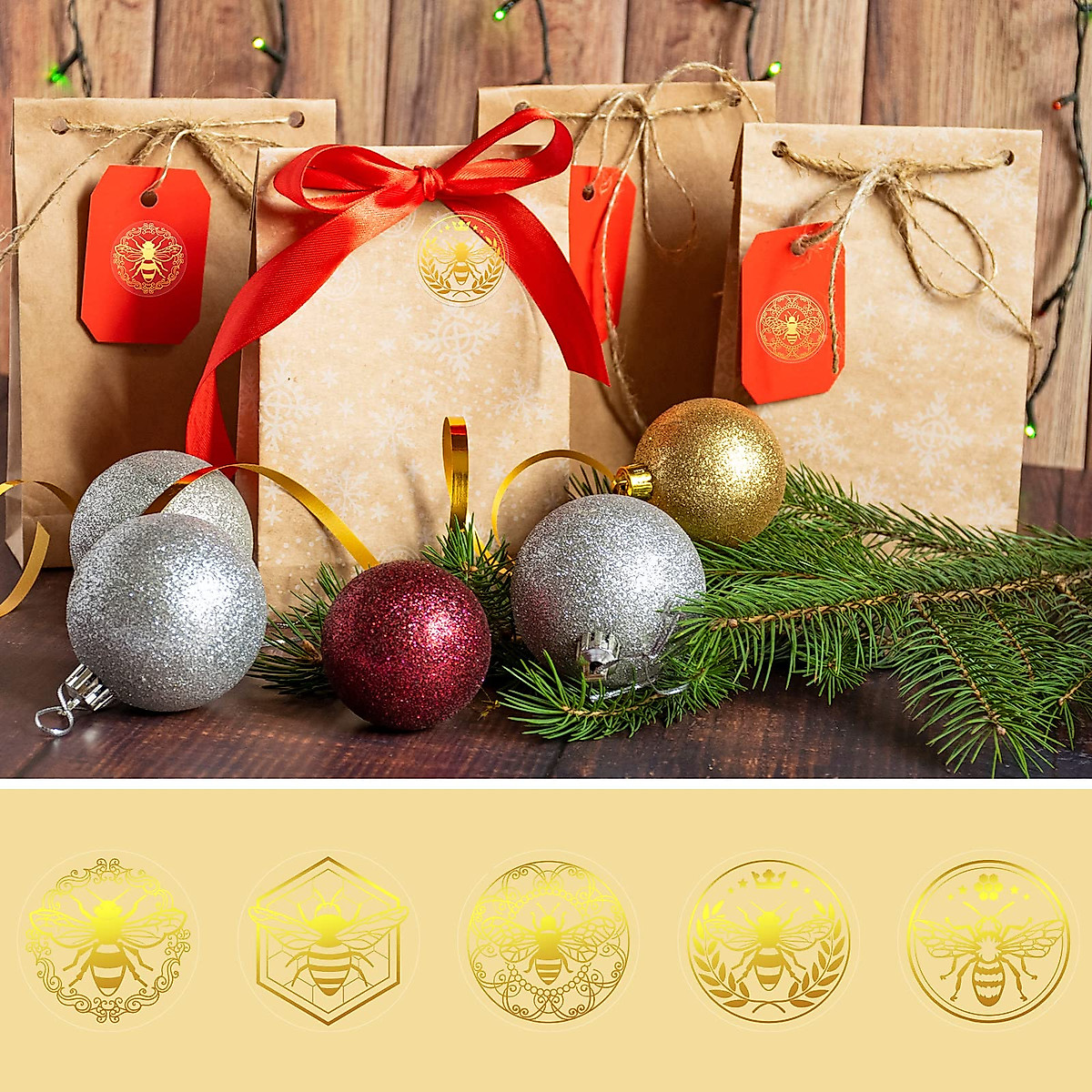 Gueevin 400 Pcs Bee Gold Foil Stickers Gold Envelope Seal Stickers Clear Envelope Seals Self Adhesive Stickers for Greeting Invitation Thanksgiving Christmas Birthday Wedding Party Gift Wrapping