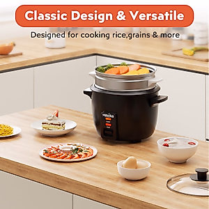 Rice Cooker, 2L Rice Cooker with Food Steamer, Rice Steamer with Non-Stick Inner Pot Makes Soups, Stews, Grains, Cereals, Keep Warm Feature (Black)
