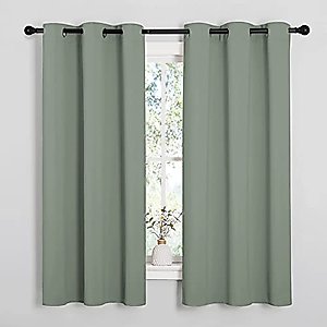 NICETOWN Greyish Green Nursery Essential Thermal Insulated Solid Grommet Top Blackout Short Curtains/Drapes for Son's Room (1 Pair, 42 x 63 inches)