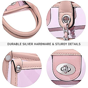 Large Clear Tote Bag PVC Top Handle Shoulder Bag 2 Pieces Set With Turn Lock Closure (Blue)