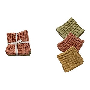 Creative Co-Op 11-1/2' Square Stonewashed Cotton Waffle Weave Dish Towel, 3 Colors, Set of 3