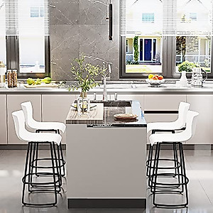 POINTANT Bar Stools Set of 4 Bar Stools Counter Height Bar Stools Modern Swivel Bar Stools Bar Chairs with Back Plastic 26" Metal Bar Stools Counter Height,White