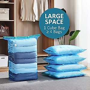 LEVERLOC Vacuum Storage Bags 4 Pack Blue Space Saver Bags, Jumbo Cube 31x40x15 inch, Large Vacuum Sealer Bags For Beddings Blankets Comforters Quilts Duvets Pillows, Closet Organizers and Storage