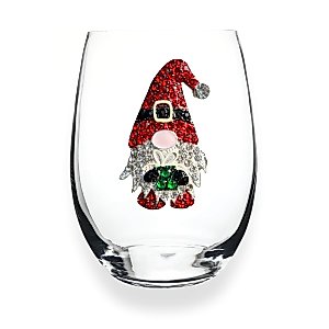 THE QUEENS' JEWELS Gnome Jeweled Stemless Wine Glass, 21 oz. - Unique Gift for Women, Birthday, Cute, Fun, Not Painted, Decorated, Bling, Bedazzled, Rhinestone