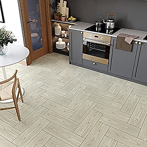 VEELIKE 6''x36'' Beige Grey Peel and Stick Floor Tile Waterproof Wood Vinyl Plank Flooring Self Adhesive Wood Vinyl Flooring Removable Laminate Flooring for Bathroom Bedroom Kitchen Fireplace 4-Pack