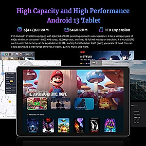 Lville Android 13 Tablet, 10 inch Tablets, 6GB RAM + 64GB ROM(1TB TF) with 8-Core Processor, WiFi, Bluetooth 5.0, 5000mAh Long Life Battery (Gray)