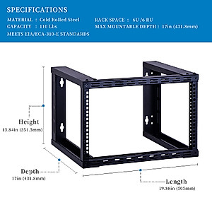 RackPath 6U Wall Mount Rack Open Frame 19in Server Equipment Rack Heavy Duty - 17in Depth
