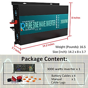 WZRELB 3000W 12V 120V Pure Sine Wave Solar Power Inverter Homeuse DC to AC System
