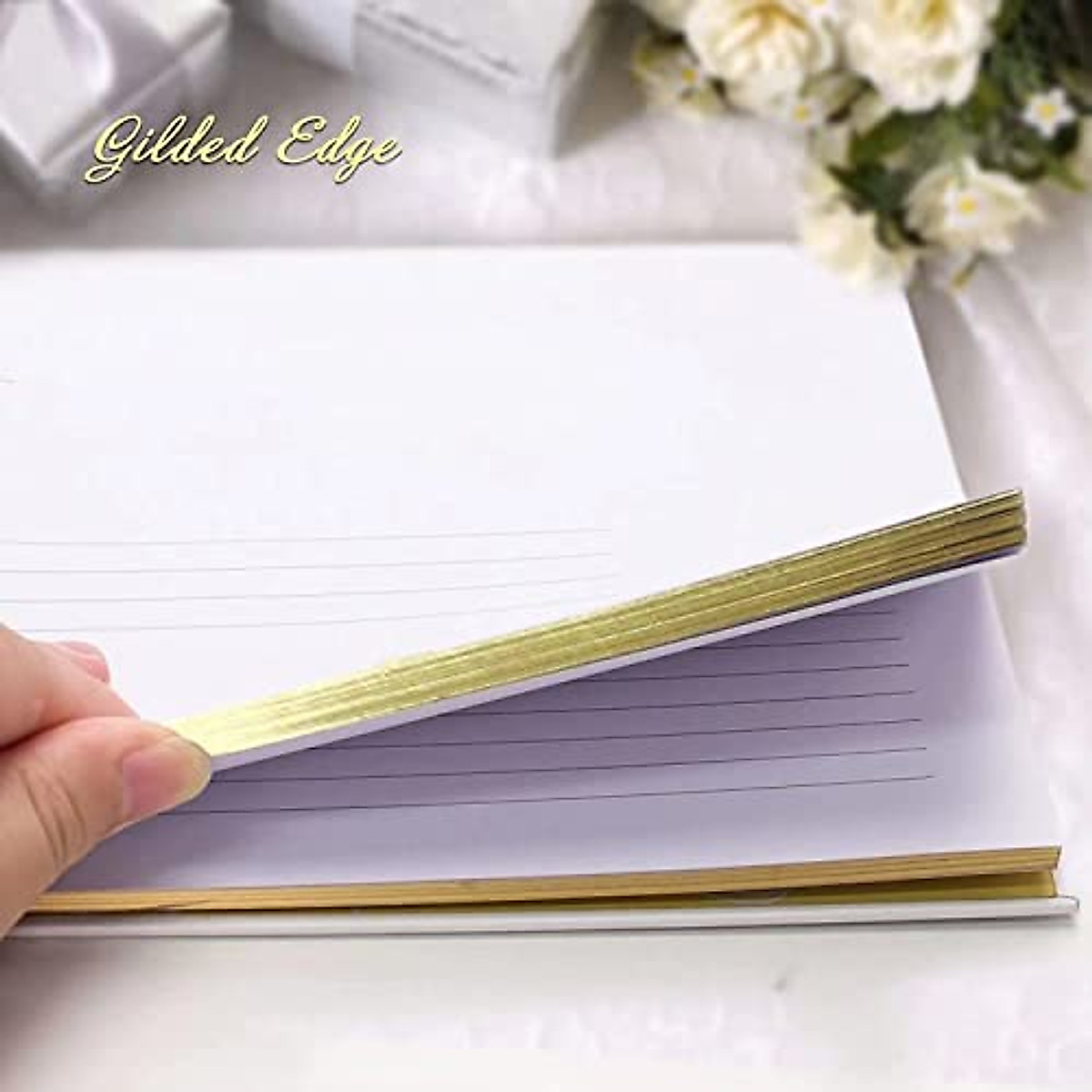 Gold Floral Wedding Guest Book with Gold Pen, Guest Sign-in Book White Cover with Foil for Guests Visitors to Sign at Wedding Party Hotel Baby Bridal Shower, Wedding Guestbook Alternative