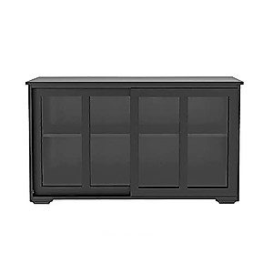 Henf Kitchen Storage Cabinet Wood Sideboard Buffet Cupboard with 2 Sliding Glass Doors and Adjustable Shelves Classic Accent Console Table Cabinet for Kitchen Dining Living Room, Black