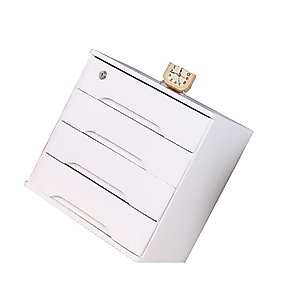 YUZDNM Wooden Desktop Storage Box with Lockable Drawers, Office Supplies A4/Receipt File Organizer, Flat File Cabinet (Color : White, Size : 4 Layer)