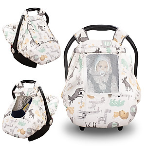 Car Seat Cover Baby, Muslin Baby Car Seat Cover, 3 in 1 Carseat Sover, Carseat Cover for Baby Easy to Get in & Out