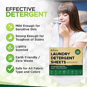 Renuv Laundry Detergent Sheets up to 100 Loads - Eco Friendly, Sustainable, Biodegradable & Liquidless Strips, 50 Sheets