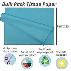Crown 480 Sheets Bulk Pack Light Blue Tissue Paper Gift Wrap - Ream of Paper - 15 inch. x 20 inch. Wrapping Tissue Paper - for Scrapbooking Paper, Art n Crafts, Wrapping Christmas Gifts and More!!