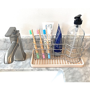 Happitasa Silicone Kitchen Sink Organizer Tray, Sponge Holder and Countertop Protector | Straight Lines Style (SAND DOLLAR, 10"x5.25")