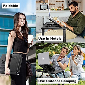 GKTG Lap Desk for Laptop Folding, Portable Laptop Desk for Bed Couch Sofa Floor, Foldable Adjustable Laptop Bed Table with Cooling Fans Built-in10000mAh Rechargeable Mobile Power Pack, USB LED Light