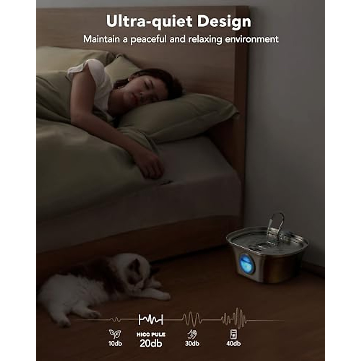 Cat Water Fountain with Water Level Window, HICC PULE 108oz/3.2L Stainless Steel Automatic Pet Water Fountain, Dishwasher Safe Dog Water Dispenser with Ultra-Quiet Pump, Multi-Filtration System