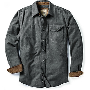 CQR Men's All Cotton Flannel Shirt, Long Sleeve Casual Button Up Plaid Shirt, Brushed Soft Outdoor Shirts, Solid Grey, X-Large
