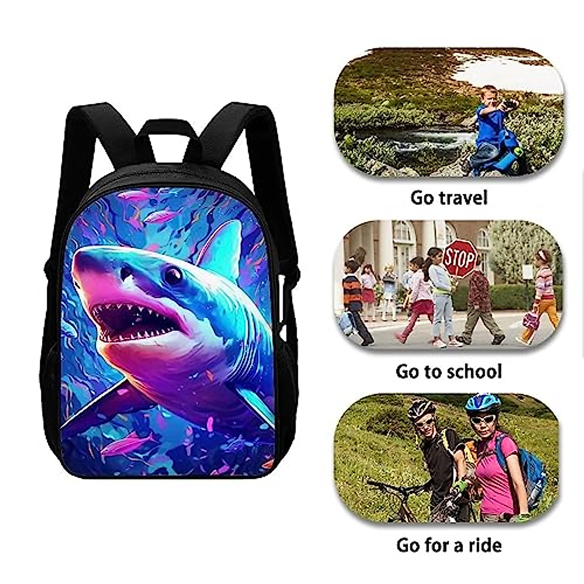 Cool Blue Shark Cool Animal Backpack School Backpacks Preschool Book Bag Cute School Bags for Kids Boys Girls Travel Daypack