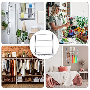 Tandefio Ribbon Wall Holder 4 Tier Ribbon Organizer Sewing Tool Thread Storage Rack Wire Spool Rack Wall Mount with 5 Hook for Ribbon Thread Fabric Wrapping Paper Scarf Belt Towel